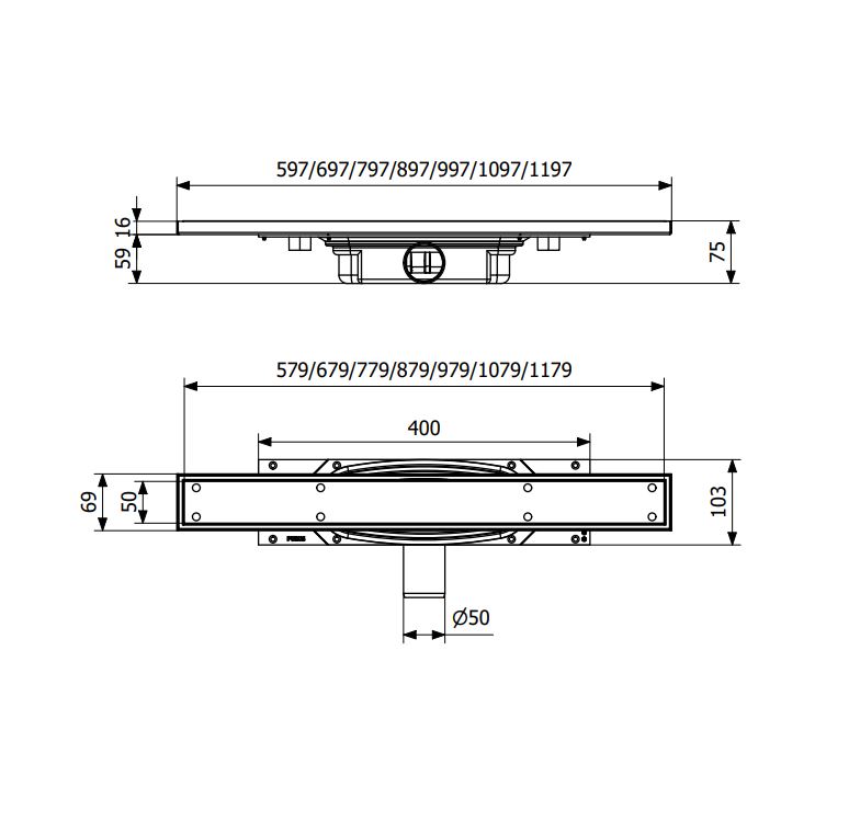 PURUS FLOOR DRAIN PURUS LINE 1000mm 50SIDE LOW TILE INSERT | Floor ...